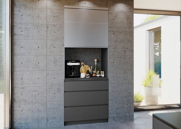 Metallic line tambour doors Millwork Cabinetry REHAU