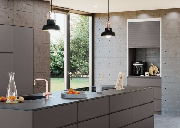 Tambour door systems for modern roller shutter cupboards REHAU